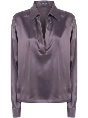 TOM FORD Polo Shirt Silk 100% "peach Feel Silk Satine - Brown