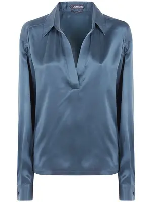 TOM FORD Polo Shirt Silk 100% "peach Feel Silk Satine - Blue