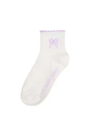 LoveShackFancy LSF Doyenne Cotton Bow Ankle Socks Lilac