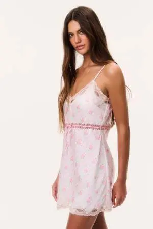 LoveShackFancy Nicoli Floral Satin Mini Slip Dress - Eucalyptus