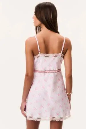 LoveShackFancy Nicoli Floral Satin Mini Slip Dress - Eucalyptus