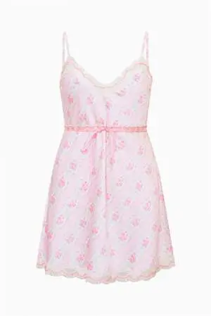 LoveShackFancy Nicoli Floral Satin Mini Slip Dress - Eucalyptus
