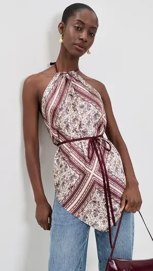 REFORMATION Una Silk Scarf Top - Amethyst