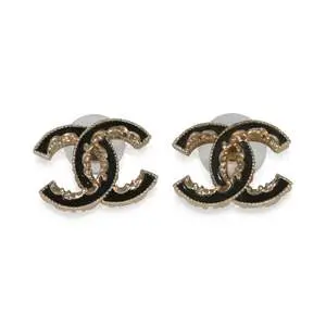 Chanel Gold-plated 2014 Black Enamel Cc Earrings