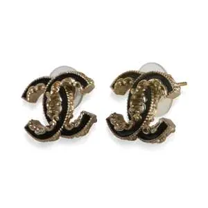 Chanel Gold-plated 2014 Black Enamel Cc Earrings
