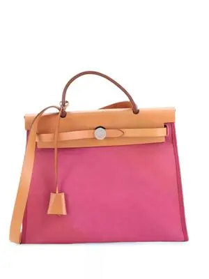 Hermès Herbag Zip Leather And Toile 31 Shoulder Bag - Pink