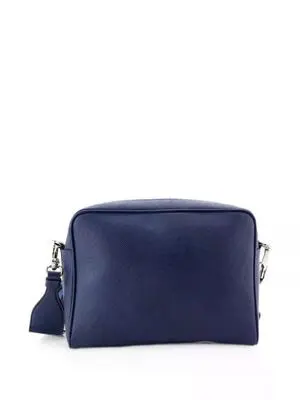 Prada Triangle Logo Messenger Bag Embossed Saffiano Leather Small Crossbody Bag - Blue