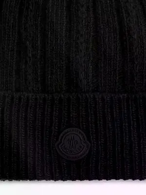 Moncler Logo-patch Ribbed-knit Beanie Hat - Black