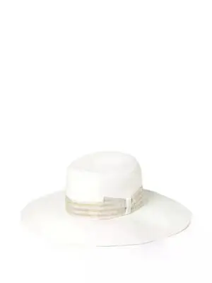 Borsalino Woven Raffia Hat With Bow Detail - White