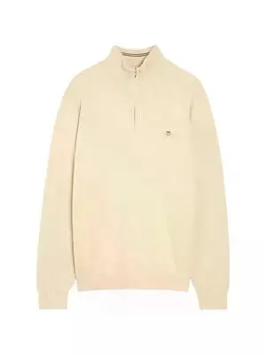 Gant Quarter-zip Embroidered-logo Sweater - Neutrals