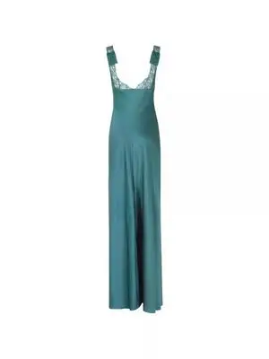 FORTE_FORTE Lace-trim Satin Maxi Dress - Blue