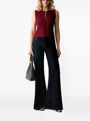 Guess Cable-knit Scalloped-edge Top - Red