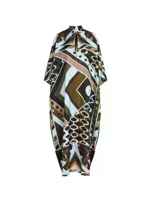 Emilio Pucci Geometric-print Tie-neck Dress - Brown