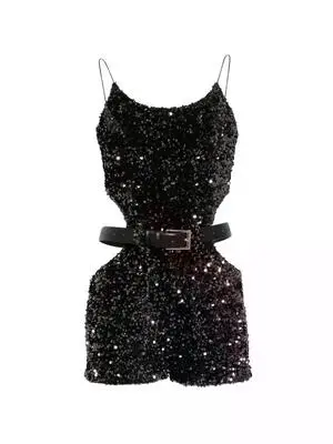 VESTIAIRE D'UN OISEAU LIBRE Starlight Sequin-embellished Cut-out Playsuit - Black