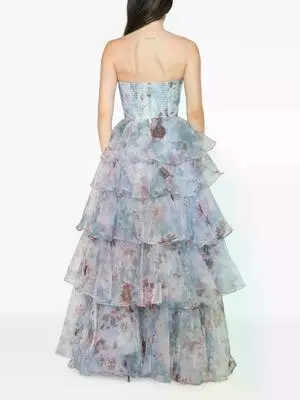 Aje Gabriella Floral Print Strapless Tiered Maxi Dress