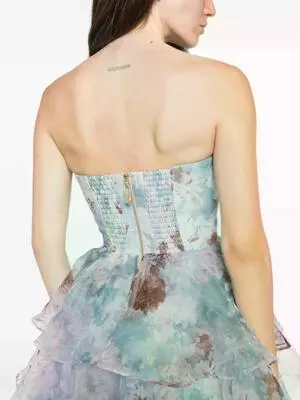 Aje Gabriella Floral Print Strapless Tiered Maxi Dress