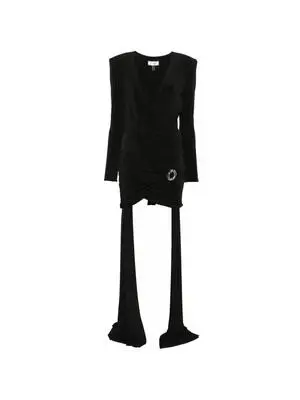 NISSA Ruched Draped-detail Dress - Black