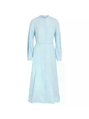 Gabriela Hearst Midi Belted Pleated-sleeve Dress - Blue