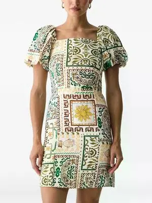 MORGAN Rbadi.f Paisley-print Puff-sleeve Mini Dress - Neutrals