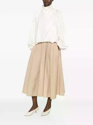 WHITE SAND Pleated Midi Skirt With Elasticated Waistband