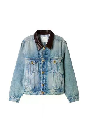 Sandro Leather-collar Button-up Denim Jacket - Blue