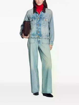 Sandro Leather-collar Button-up Denim Jacket