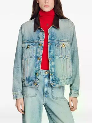 Sandro Leather-collar Button-up Denim Jacket - Blue