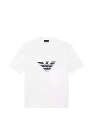 Emporio Armani Lyocell Blend Jersey T-shirt With Graffiti Eagle Logo Print - White