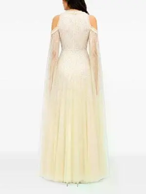 NEEDLE & THREAD Moonlight Sequin-embellished Cape-sleeve Maxi Dress