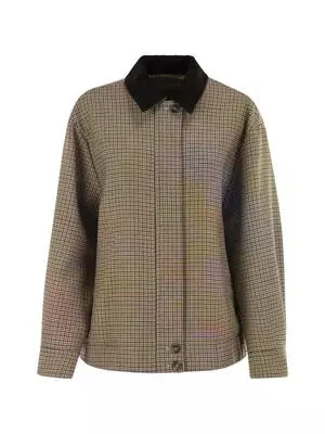 Max Mara Houndstooth Wool Jacket With Corduroy Collar - Brown