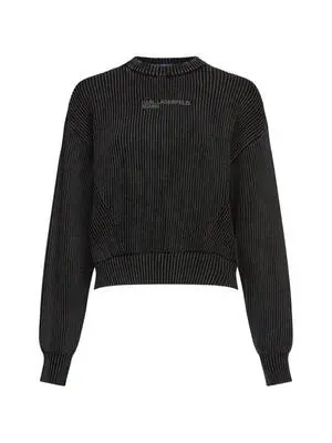 Karl Lagerfeld Logo Embroidered Ribbed Knit Sweater - Black