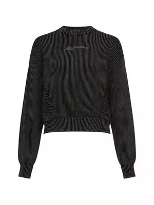 Karl Lagerfeld Logo Embroidered Ribbed Knit Sweater - Black