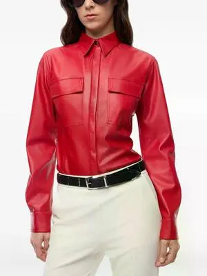 Pinko Faux-leather Spread Collar Shirt With Chest Pockets - Red