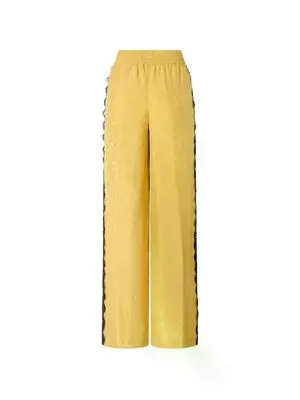 Pinko Palazzo Trousers With Floral Motif And Lace Trim - Yellow