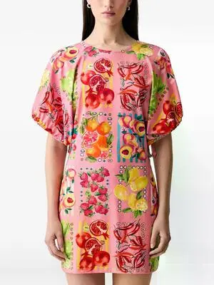 NEVER FULLY DRESSED Fruit-print Puff-sleeve Cotton Midi Dress - Pink