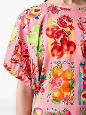 NEVER FULLY DRESSED Printed Puff Sleeve Cotton Midi Dress