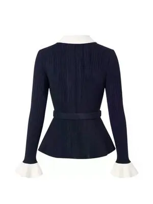 SELF-PORTRAIT Belted Ribbed-knit Sweater