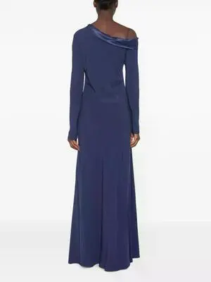 Alberta Ferretti Off-shoulder Long-sleeve Maxi Dress With Front Slit - Blue