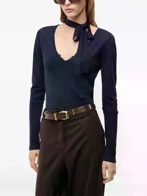 Pinko Lace-trim Tie-neck Sweater - Blue