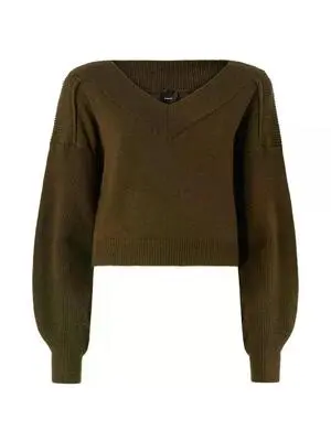 Pinko Cropped V-neck Sweater - Green