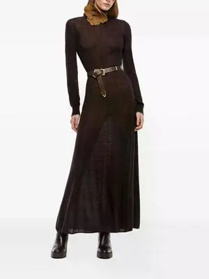 Pinko High-neck Long-sleeve Maxi Dress - Brown