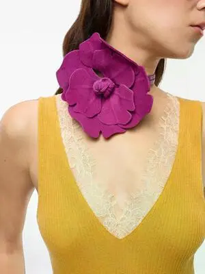 Pinko Lace-trimmed Ribbed V-neck Sleeveless Top