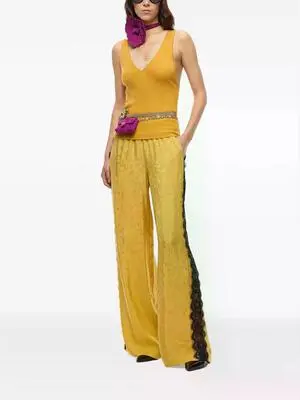Pinko Lace-trimmed Ribbed V-neck Sleeveless Top - Yellow