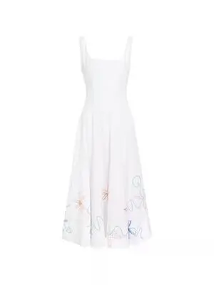 Staud Embroidered Sleeveless Midi Dress - White