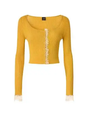 Pinko Lace-trimmed Ribbed Cardigan - Yellow