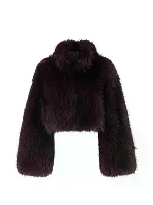 Pinko Cropped Faux Fur Jacket - Brown