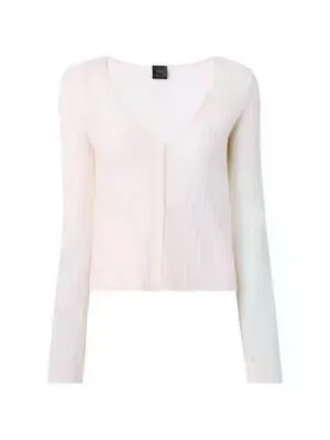 Pinko Ribbed-knit V-neck Cardigan - Neutrals