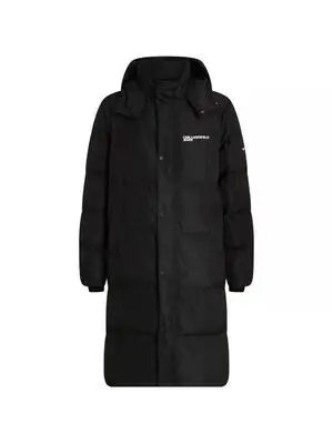 Karl Lagerfeld Long Padded Hooded Coat With Logo Print - Black