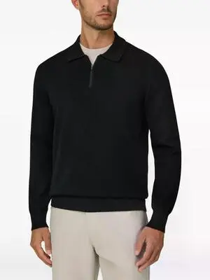 Boggi Milano Knitted Polo Shirt Quarter-zip Wool Blend Wooltech - Black
