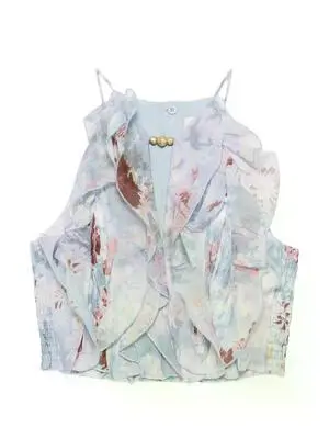 Aje Ruffled Floral-print Cropped Top - Blue